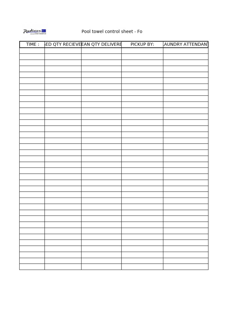 Pool Towel Control Sheet - Fo | PDF