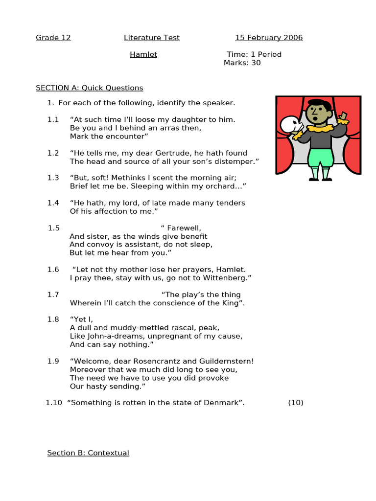 Hamlet Test 2006 | PDF | Hamlet | Shakespearean Tragedies