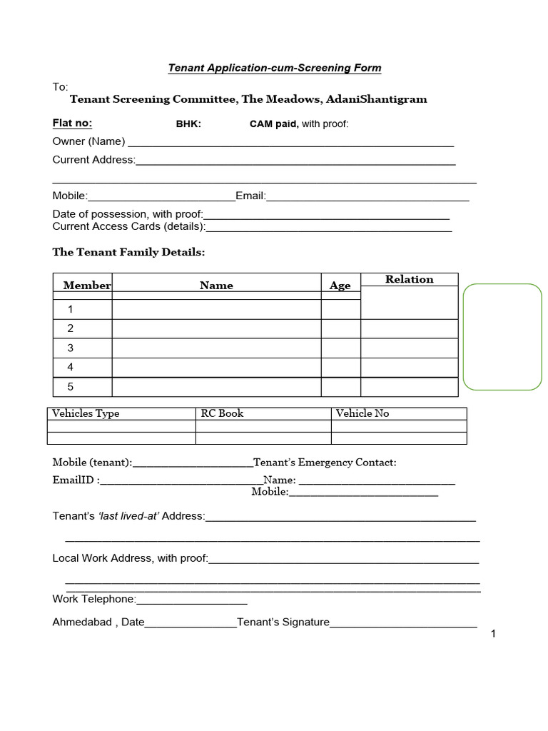 Tenant Screening Application Form | PDF | Lease | Leasehold Estate