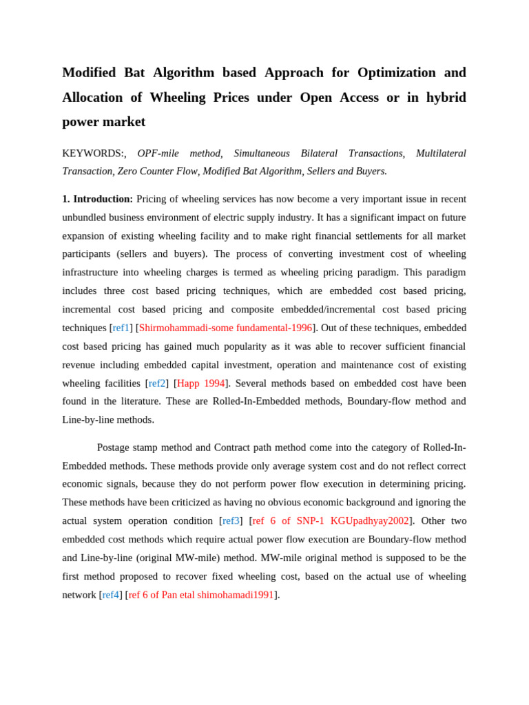 Modified Bat Algorithm for Wheeling Price Optimization | PDF | Market ...