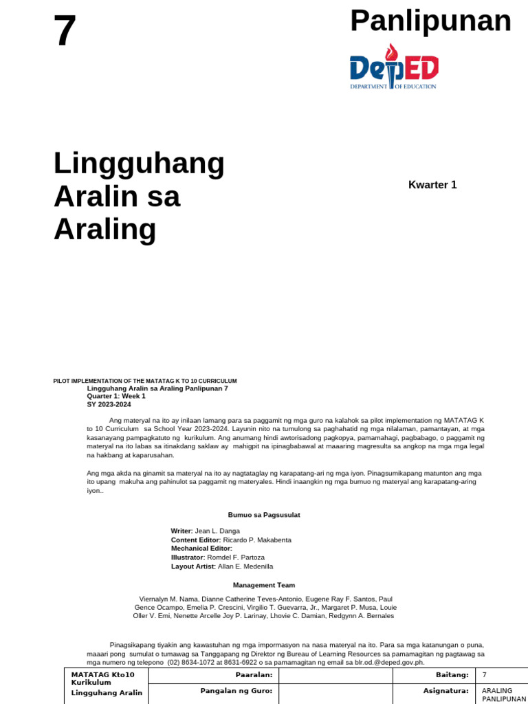 LE - AP 7 - Q1 - Week1 - v2 | PDF