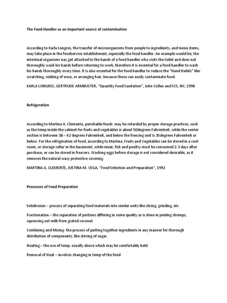 The Food Handler As An Important Source of Contamination | PDF ...