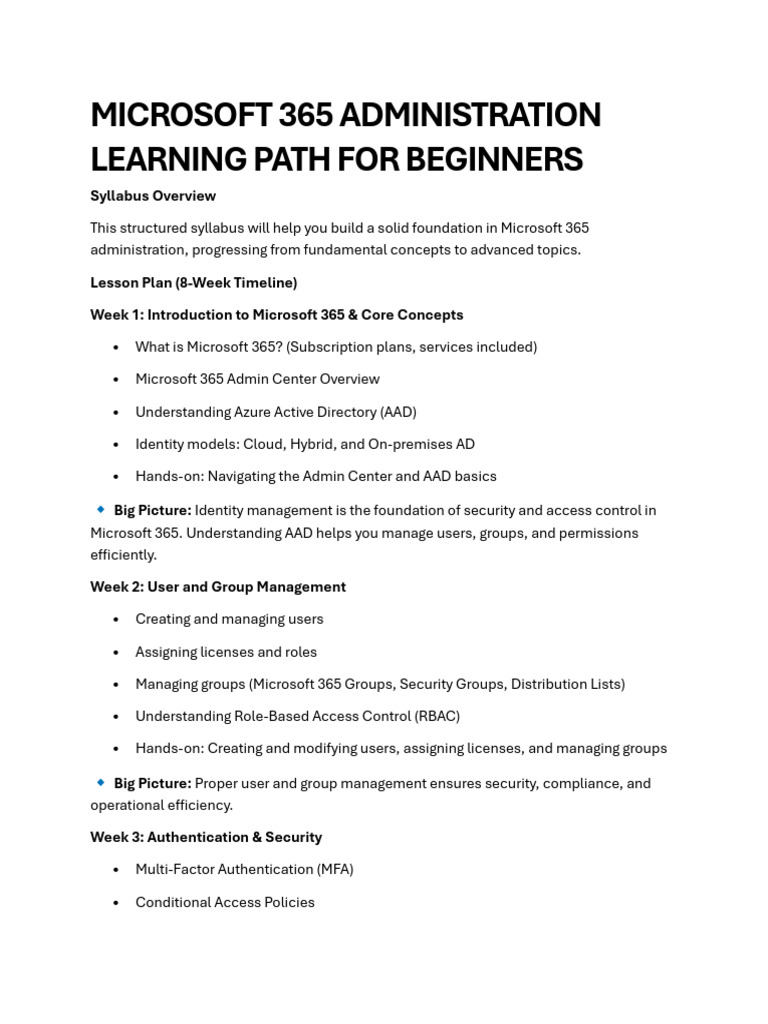 Microsoft 365 Administration Learning Path For Beginners | PDF | Security | Computer Security