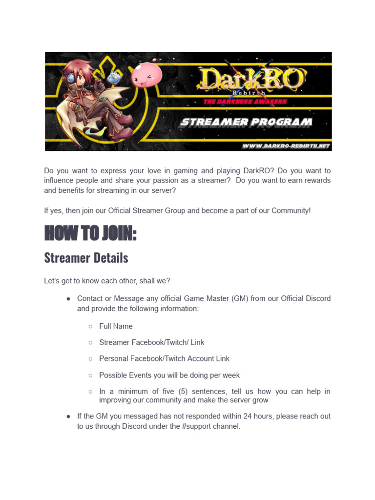 DARKRO-REBIRTH: STREAMER PROGRAM | PDF | Computer Mediated Communication | World Wide Web