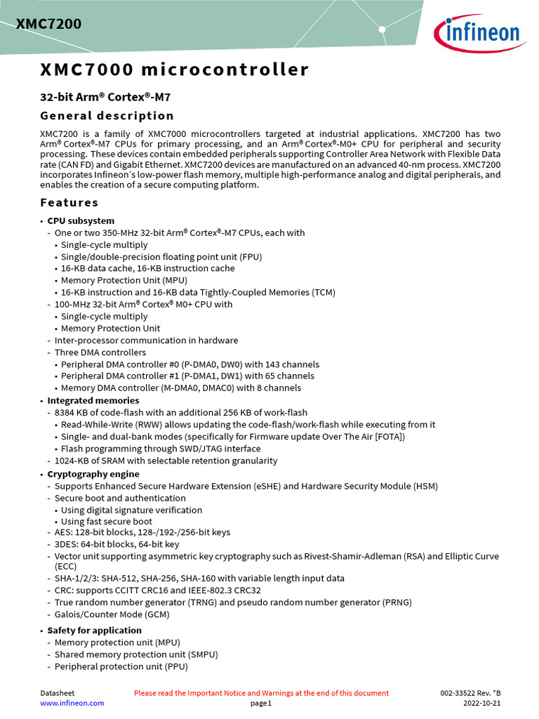0123 Infineon XMC7200 Data Sheet | PDF | Microcontroller | Central Processing Unit