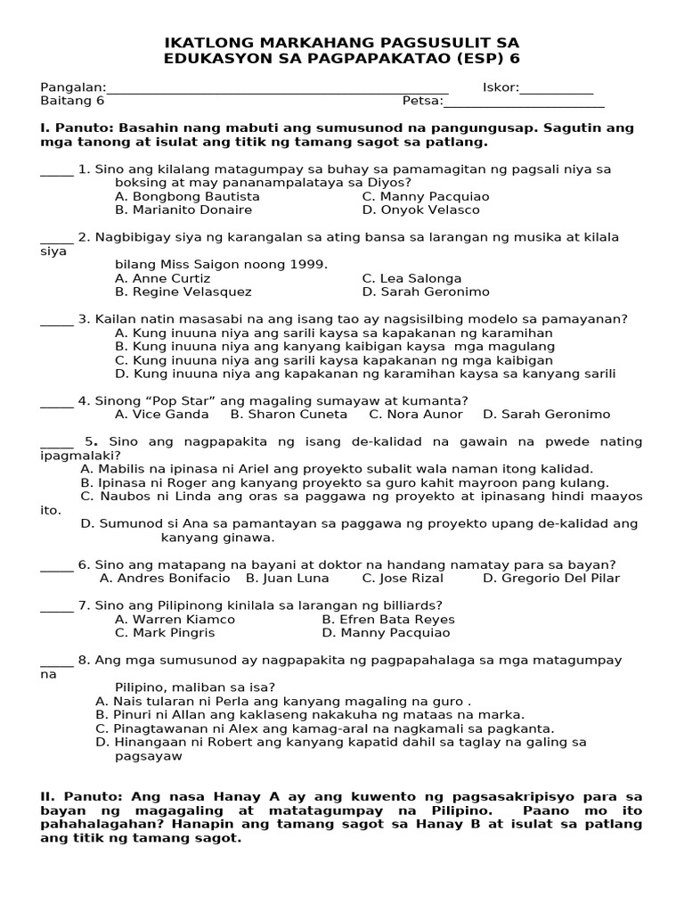 PT Esp 6 - Q3 | PDF