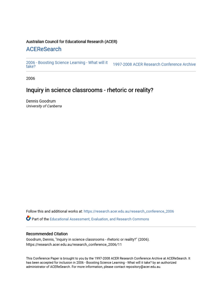 Inquiry in Science Classrooms - Rhetoric or Reality | PDF | Teachers ...
