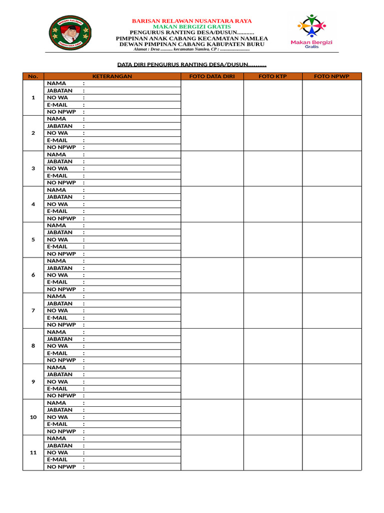 BRNR - Data Diri Pengurus Rantingg | PDF