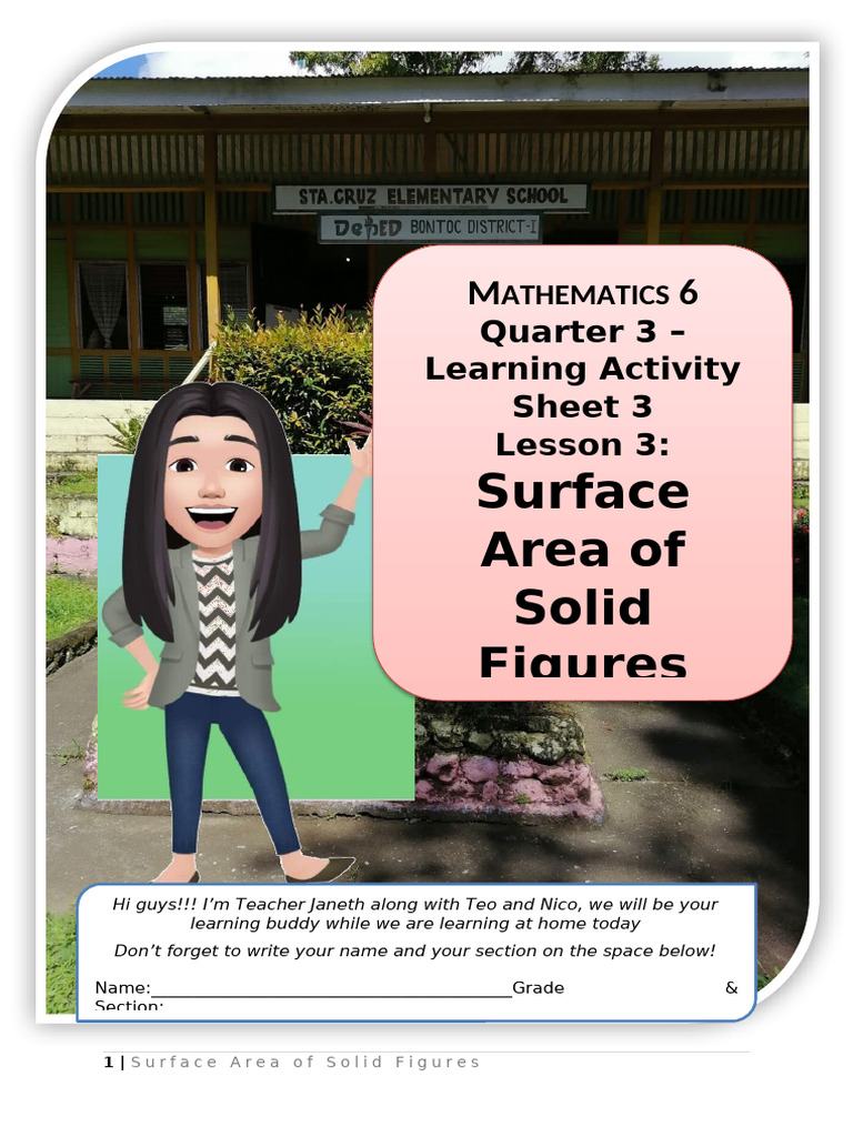 Math 6 - Q3 LAS 6 Lesson 3 - Surface Area of Solid Figures | PDF | Area | Rectangle