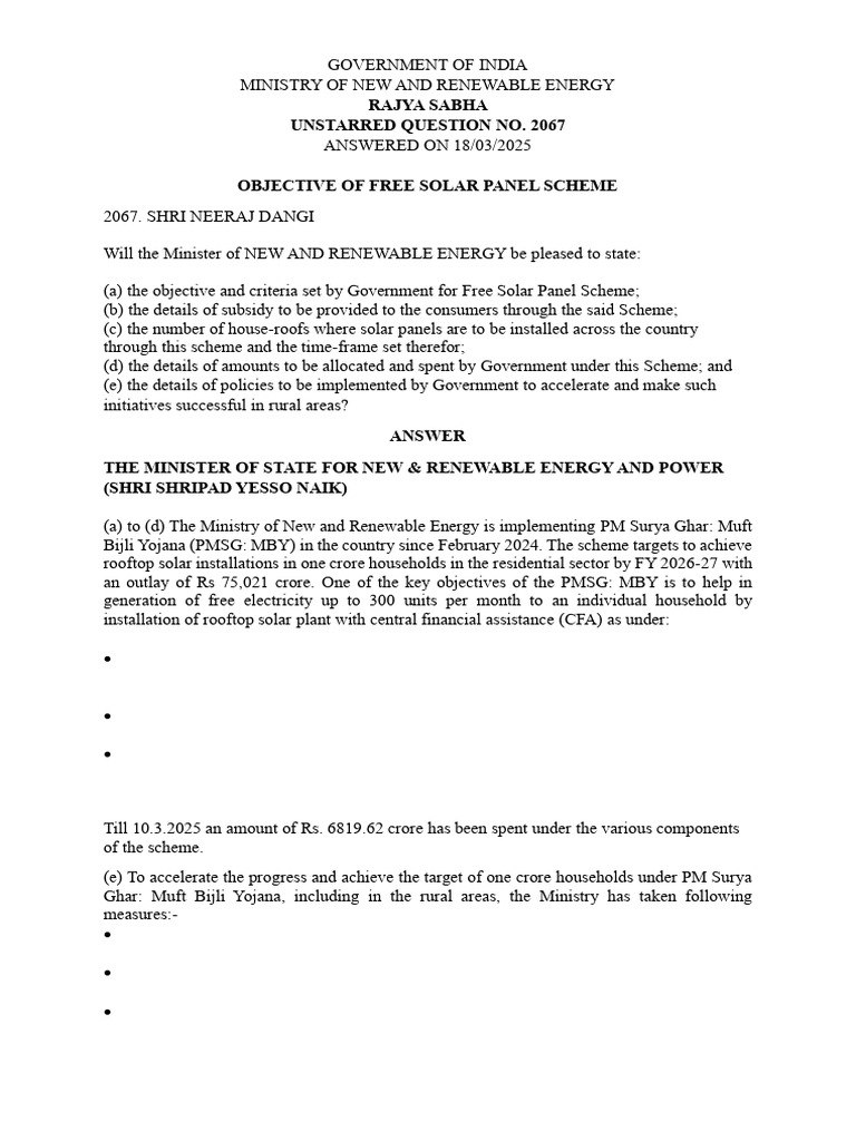 OBJECTIVE OF FREE SOLAR PANEL SCHEME | PDF | Renewable Energy | Energy ...