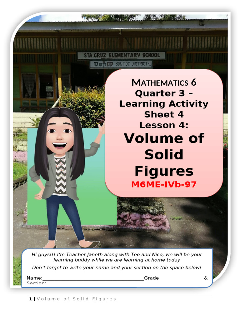 Math 6 - Q3 LAS 6 Lesson 4 - Volume of Solid Figures | PDF | Volume | Area