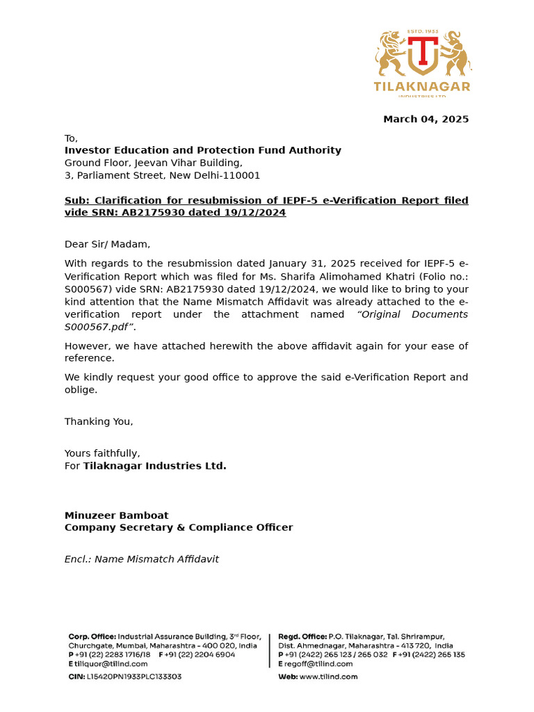 Clarification Letter IEPF | PDF