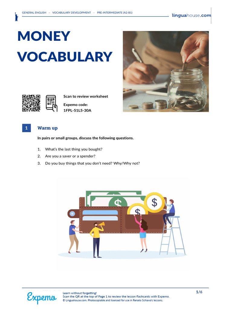 Money Vocabulary American English Student A2 B1 | PDF | Money | Debt