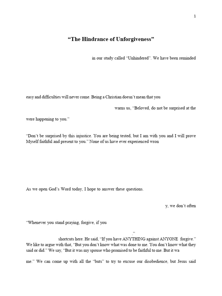 The Hindrance of Unforgiveness | PDF | Forgiveness | Jesus