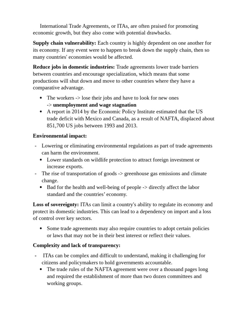 Drawbacks of International Trade Agreements | PDF | North American Free ...