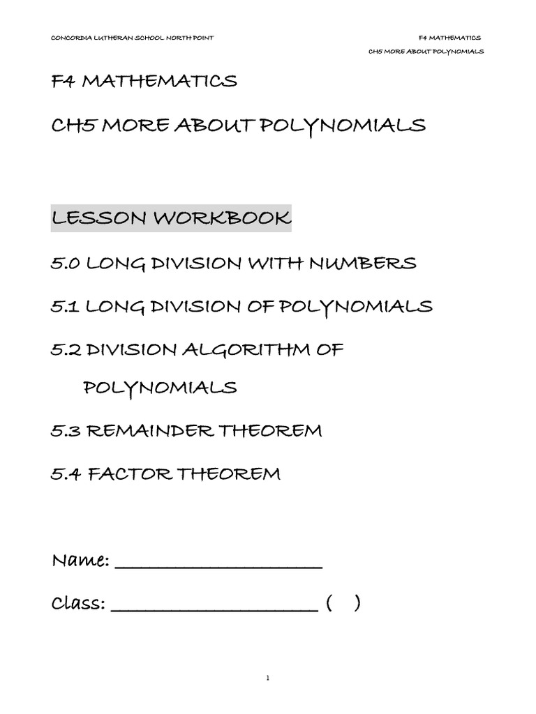 2025.1.7 CH5 Lesson WS (Until P.5) | PDF | Division (Mathematics ...
