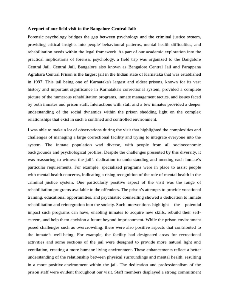 A Report of Our Field Visit To The Bangalore Central Jail | PDF ...