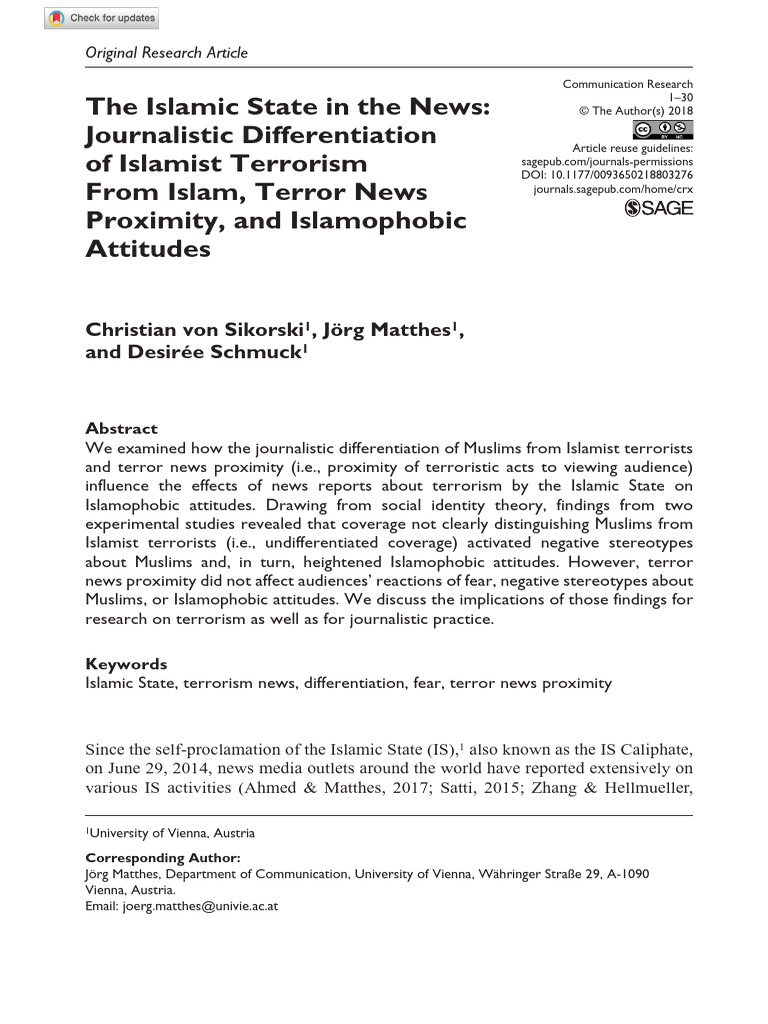 The Islamic State in The News: Journalistic Differentiation of Islamist ...