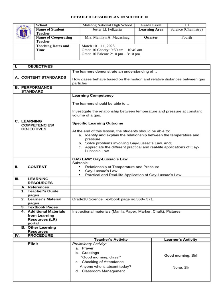 DLP 10 - Gay-Lussac's Law | PDF | Gases | Boiling