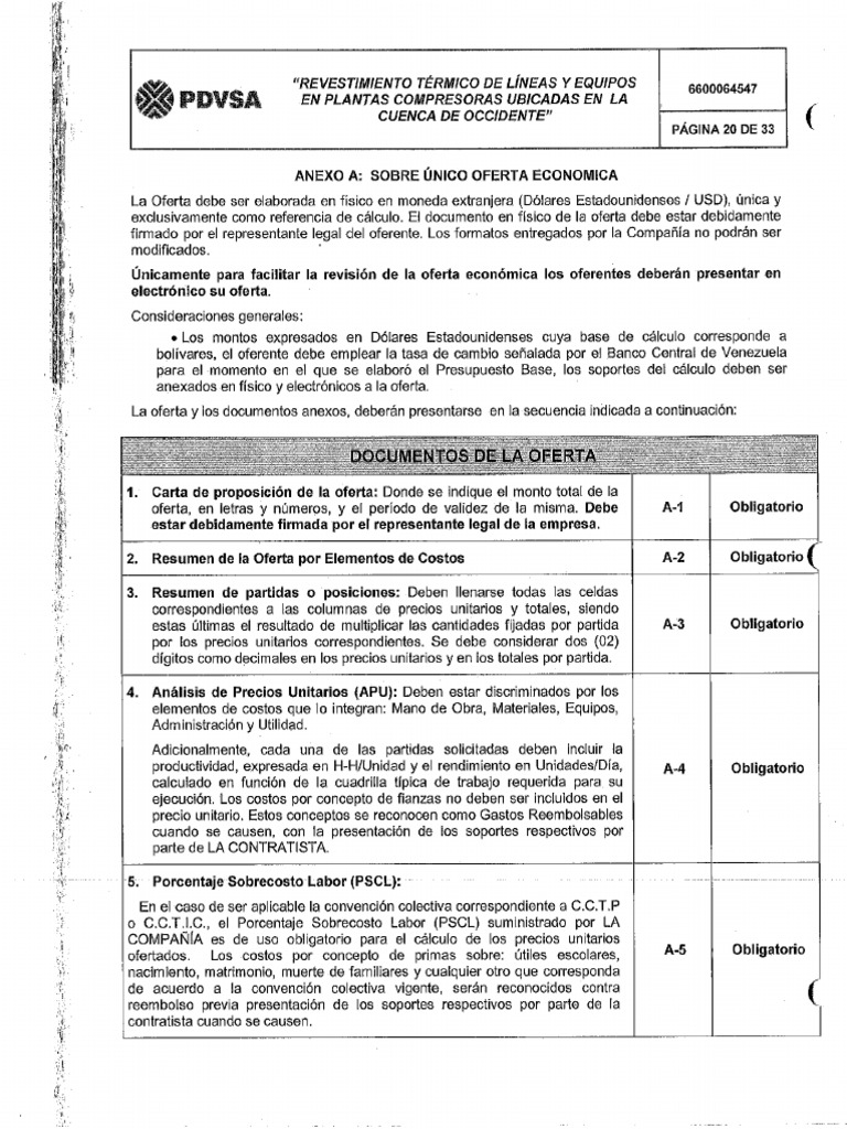 DOCUMENTOS PRESENTACION DE OFERTA | PDF