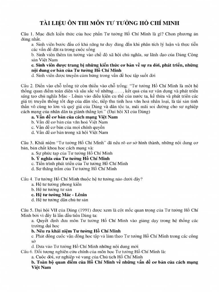 270 Câu Ôn Thi TTHCM | PDF