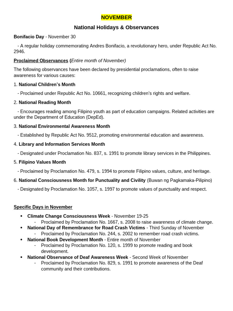 November Celebrations in the Philippines | PDF | Philippines