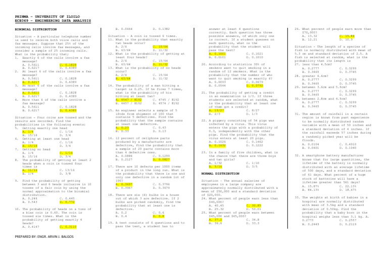 Ece069 Binomial Normal Distribution Practice | PDF | Standard Deviation ...