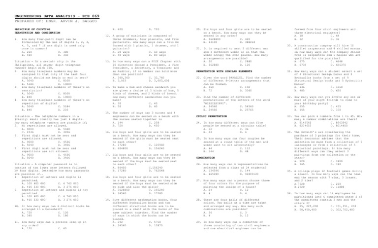 Ece069 Permutation Combination Practice | PDF