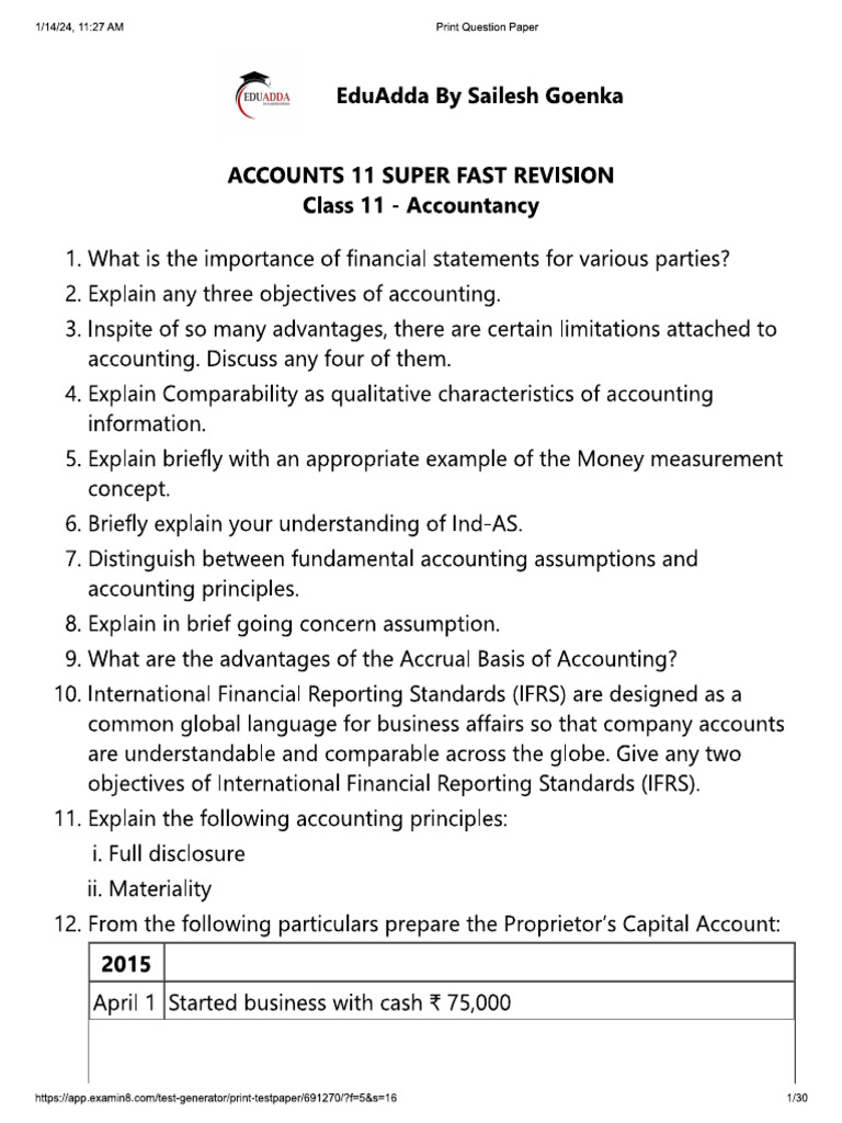 Class 11 Accs Rev PDF | PDF