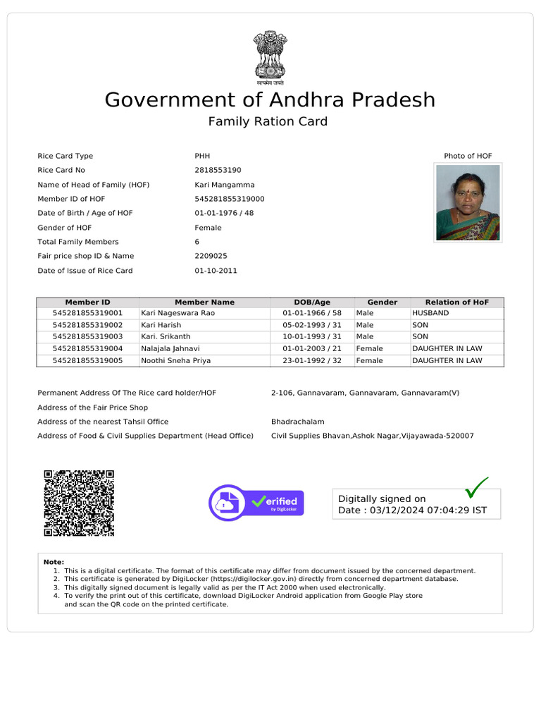 Andhra Pradesh Family Ration Card Details | PDF | Applications Of ...