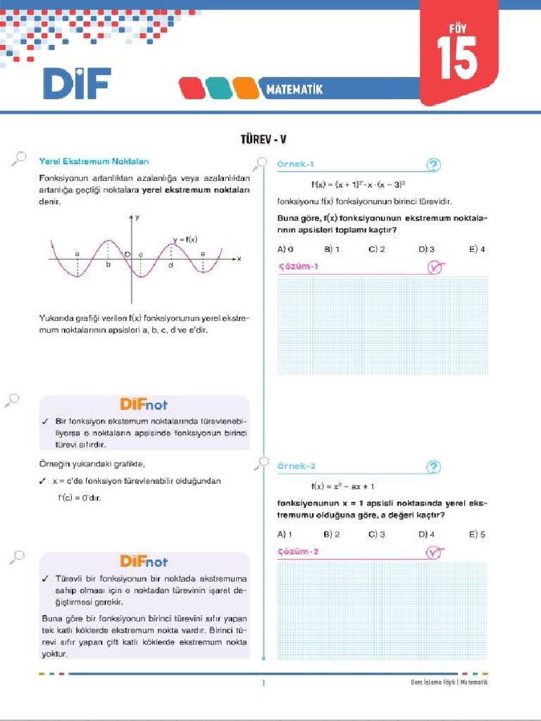 AYT Matematik DİF 15 Türev 5 - BES Yayınları | PDF