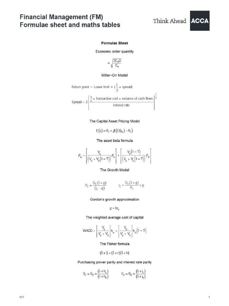 FM Formula Sheet & PV Annuity Table | PDF