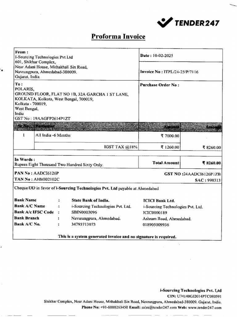 Tender Renewal Proforma Invoice | PDF