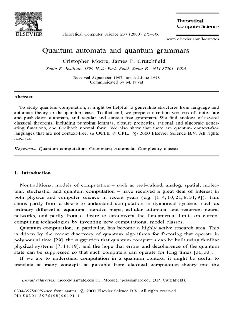 Quantum Grammars and Automata Theory | PDF | Algebra | Mathematics