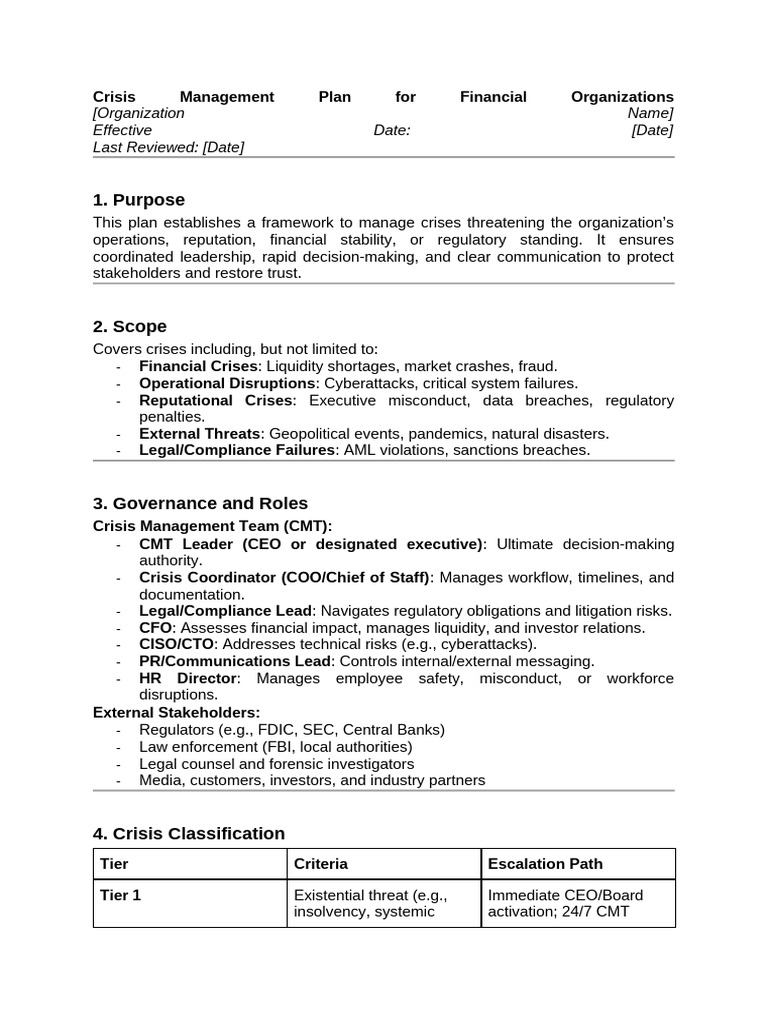 Crisis Management Plan V2 | PDF | Crisis Management | Regulatory Compliance