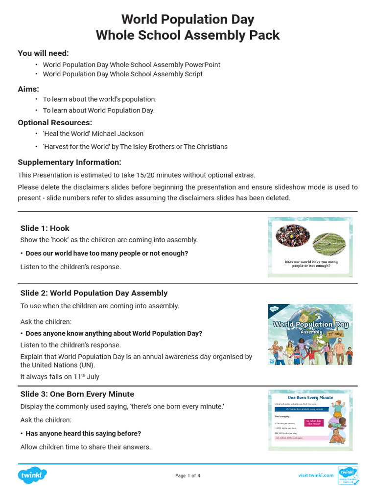 World Population Day KS2 Assembly Script | PDF | Natural Environment | Climate Change