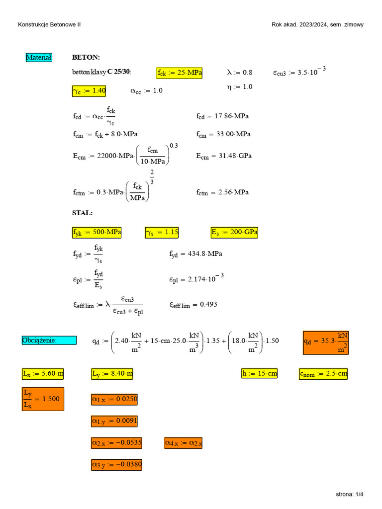 Plyta Krzyzowo Zbrojona - Przyklad - 2024.12.06-07 | PDF