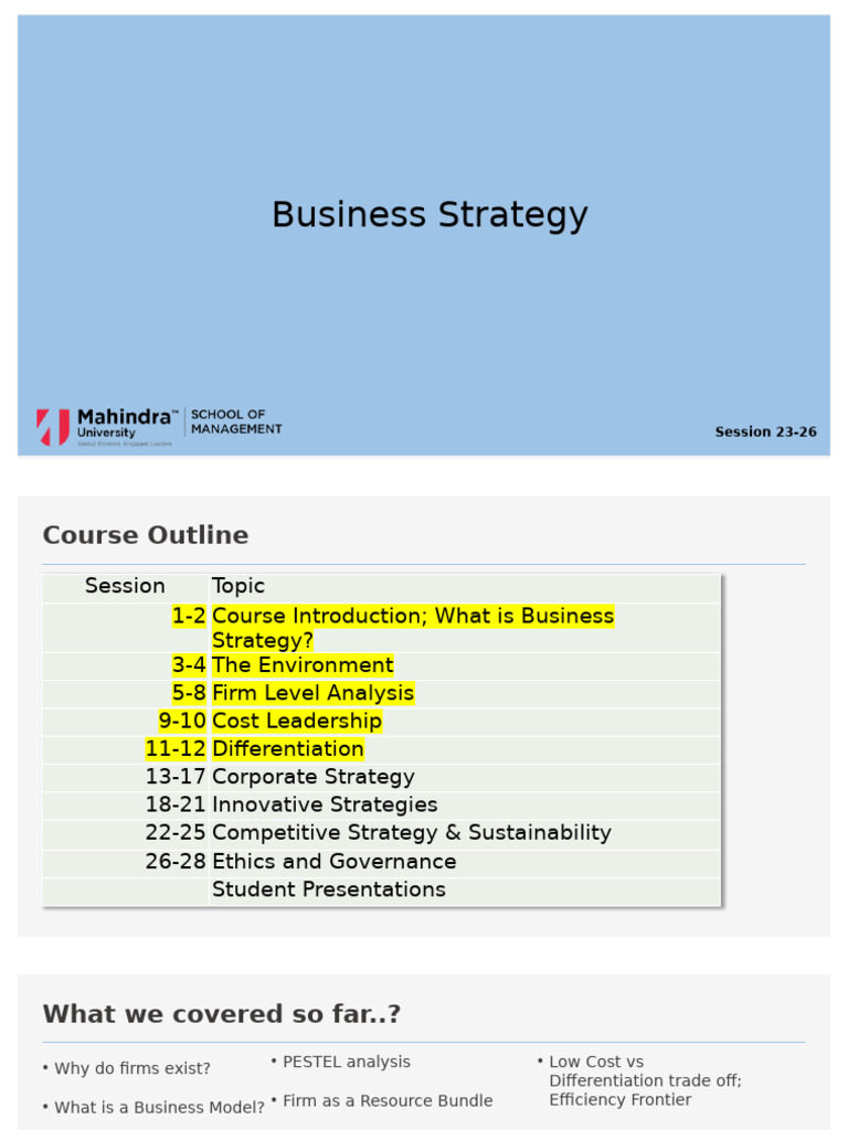 Business Strategy Sessions 18-21 | PDF | Paradigm | Strategic Management