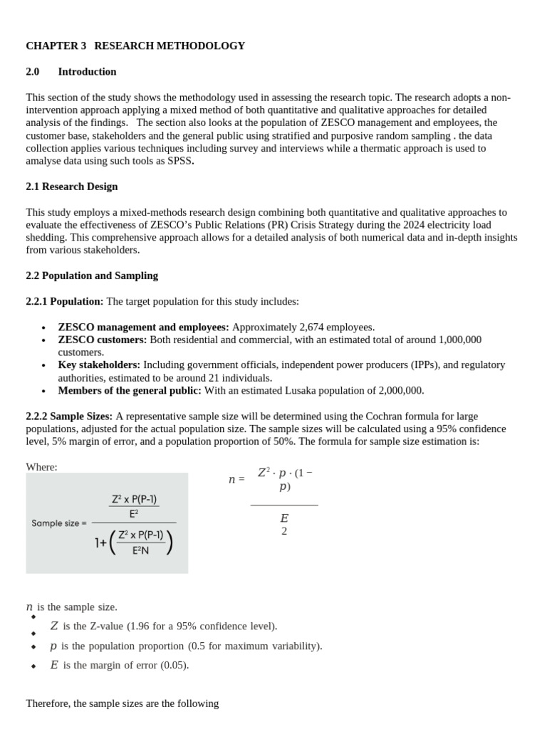 'CHOMBA'S CHAPTER 3 METHODOLOGY (1) | PDF | Statistics | Sample Size Determination