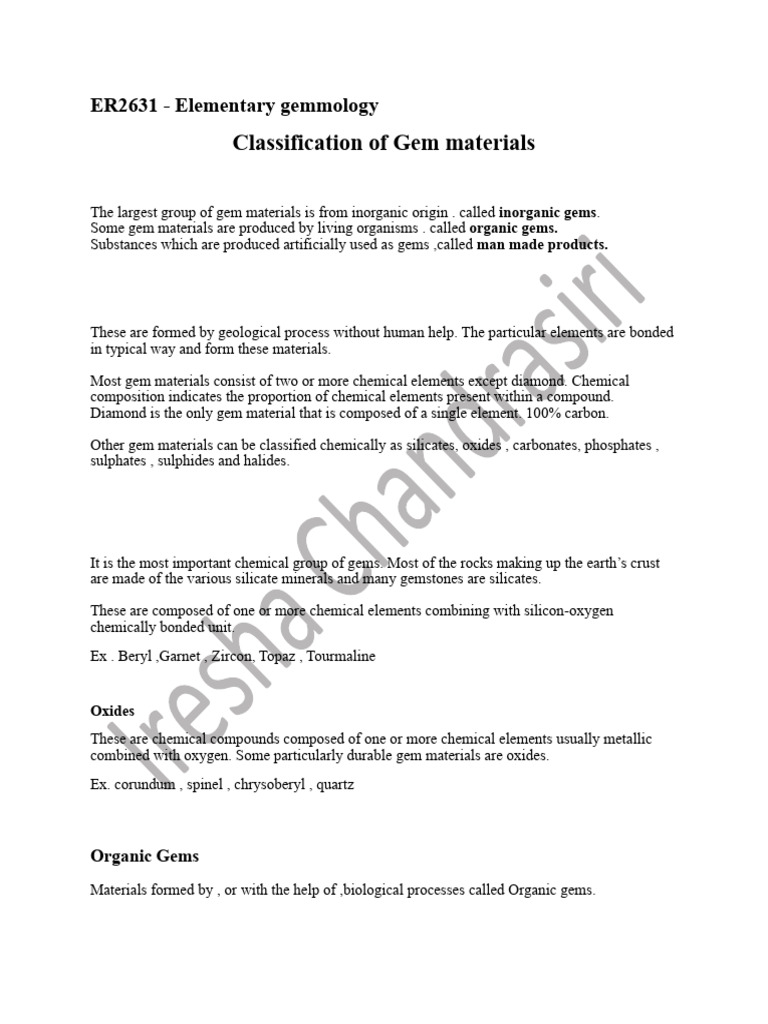 3.classification of Gem Materials | PDF | Gemstone | Chemical Substances