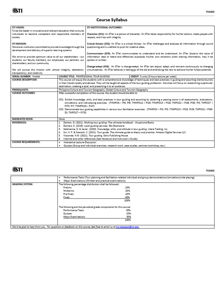 TH2401 Syllabus and Course Outline (CHED) | PDF
