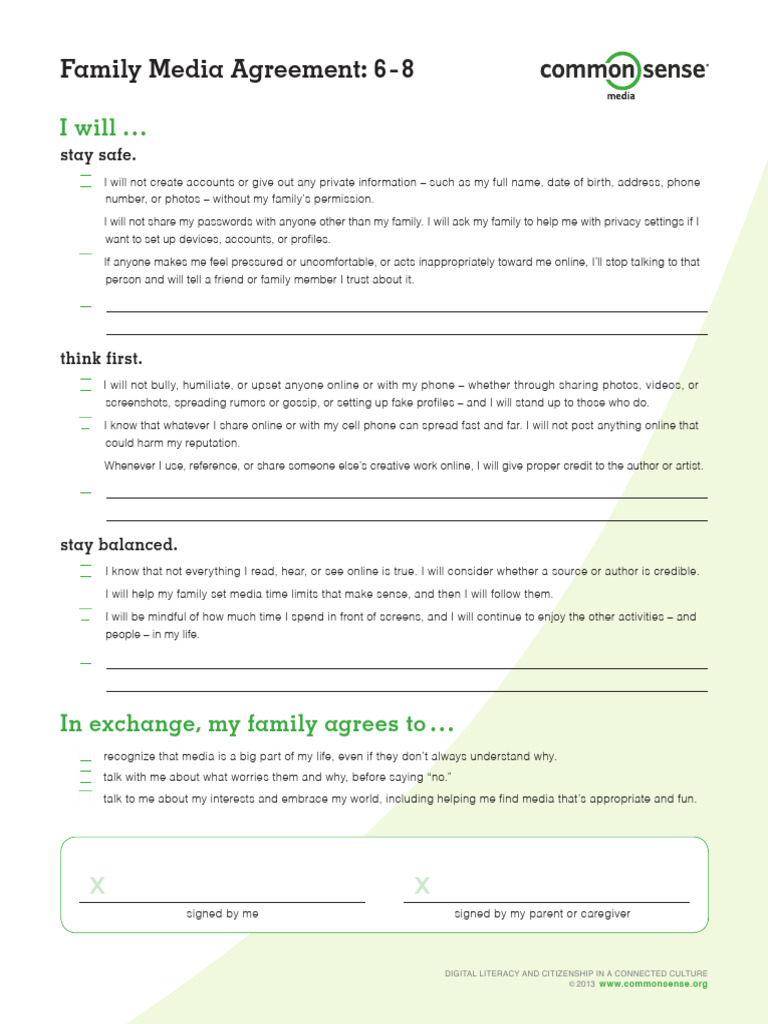 Digital Citizenship Family Agreement | PDF