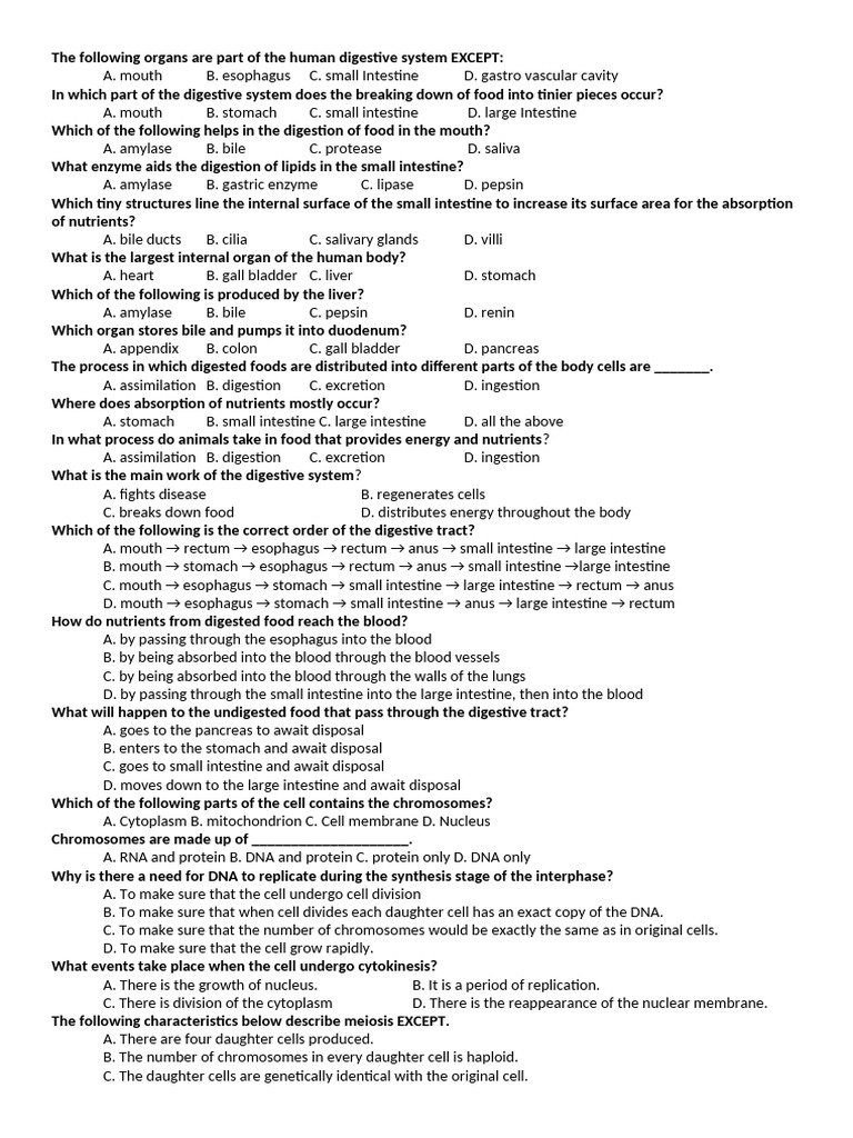 Summative Sample Questions | PDF | Human Digestive System | Digestion