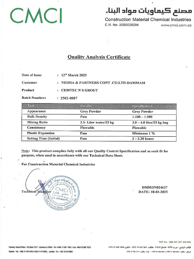 Nesma & Partners Cont. (Cemtec N S Grout) | PDF