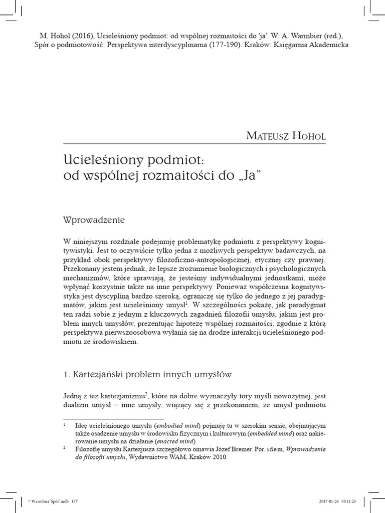 HOHOL M., Ucieleśniony Podmiot | PDF