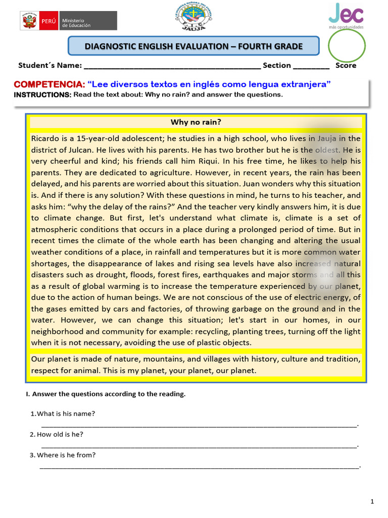Ingles 4º Lee, Escribe y Habla | PDF | Rain | Climate Change
