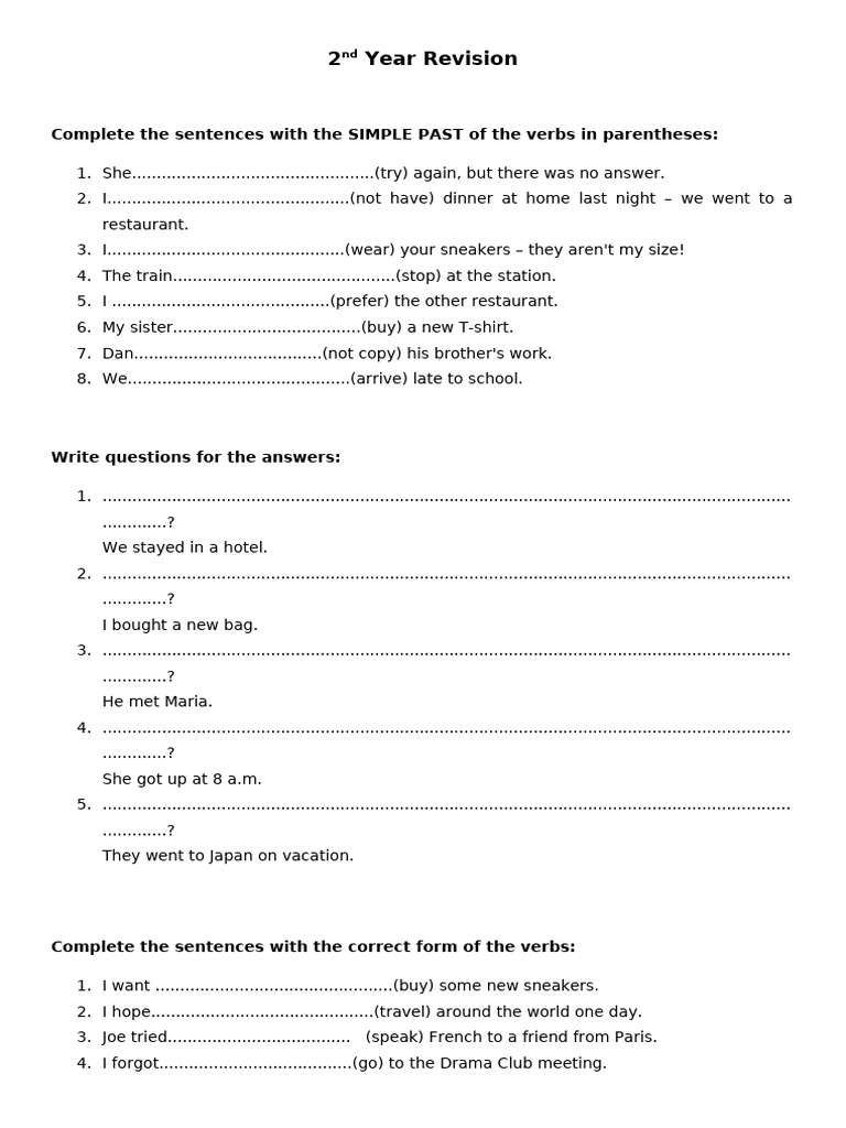 2nd Year Revision - Class 2 | PDF | Syntax | Grammar