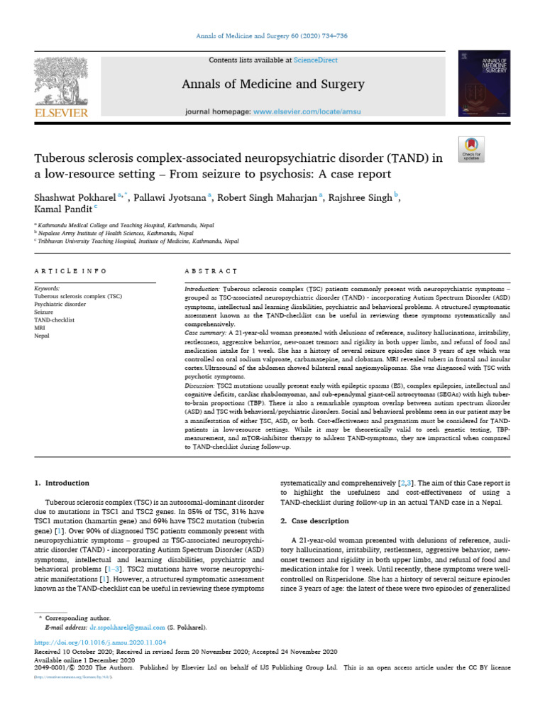 Tuberous Sclerosis Case Report | PDF | Autism | Mental Disorder