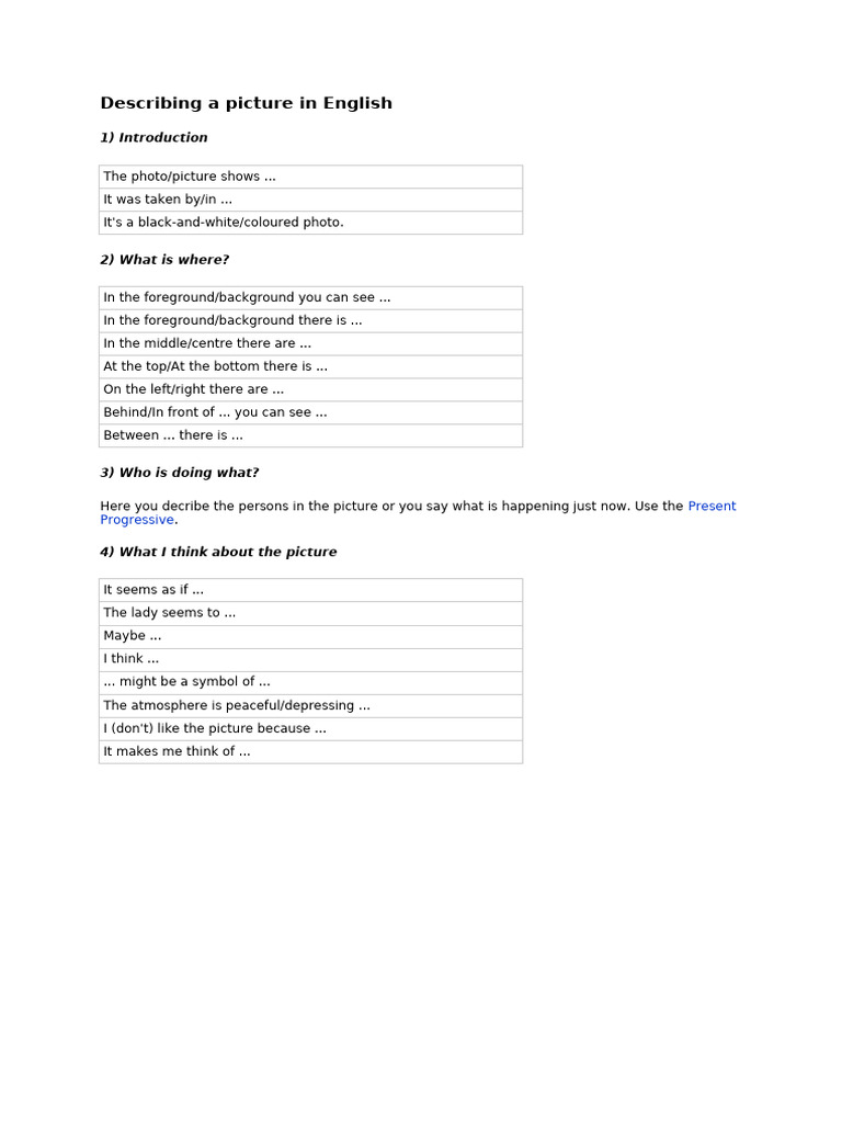 How to Describe Pictures in English | PDF