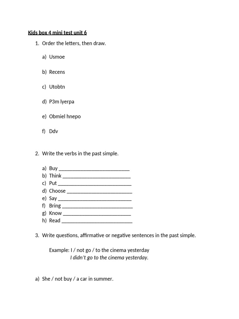 Kids Box 4 Unit 6 Mini Test | PDF